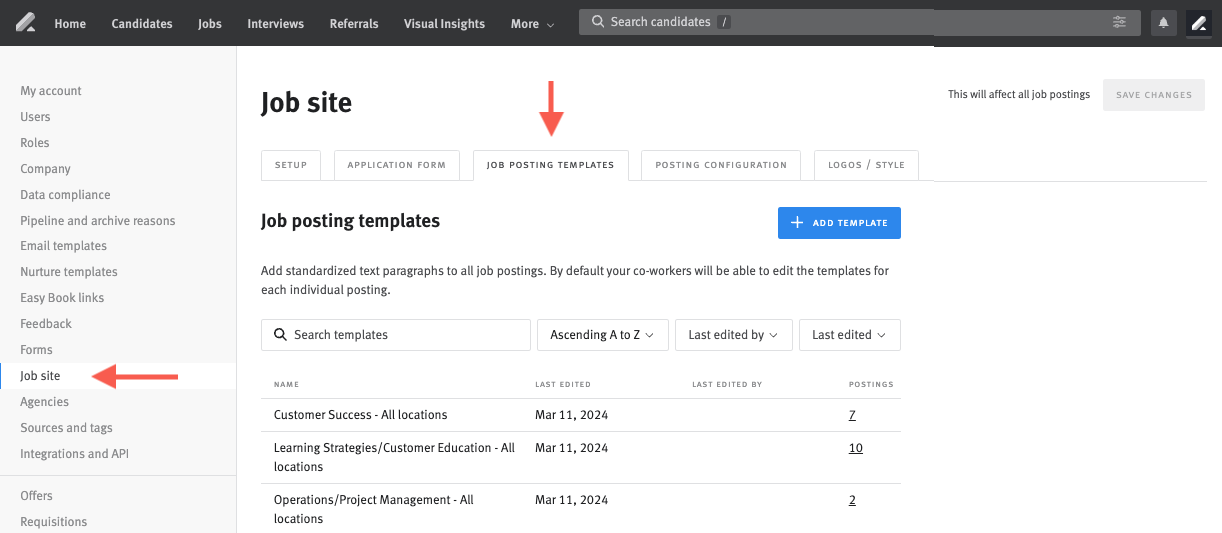 Creating and using job posting templates