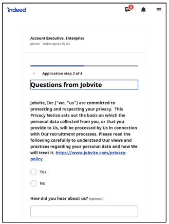 Indeed Apply with Screening Questions