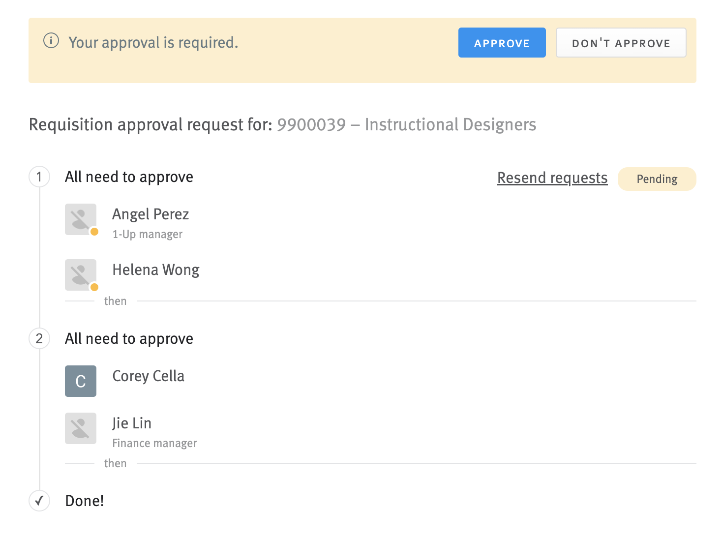 Requesting requisition approval