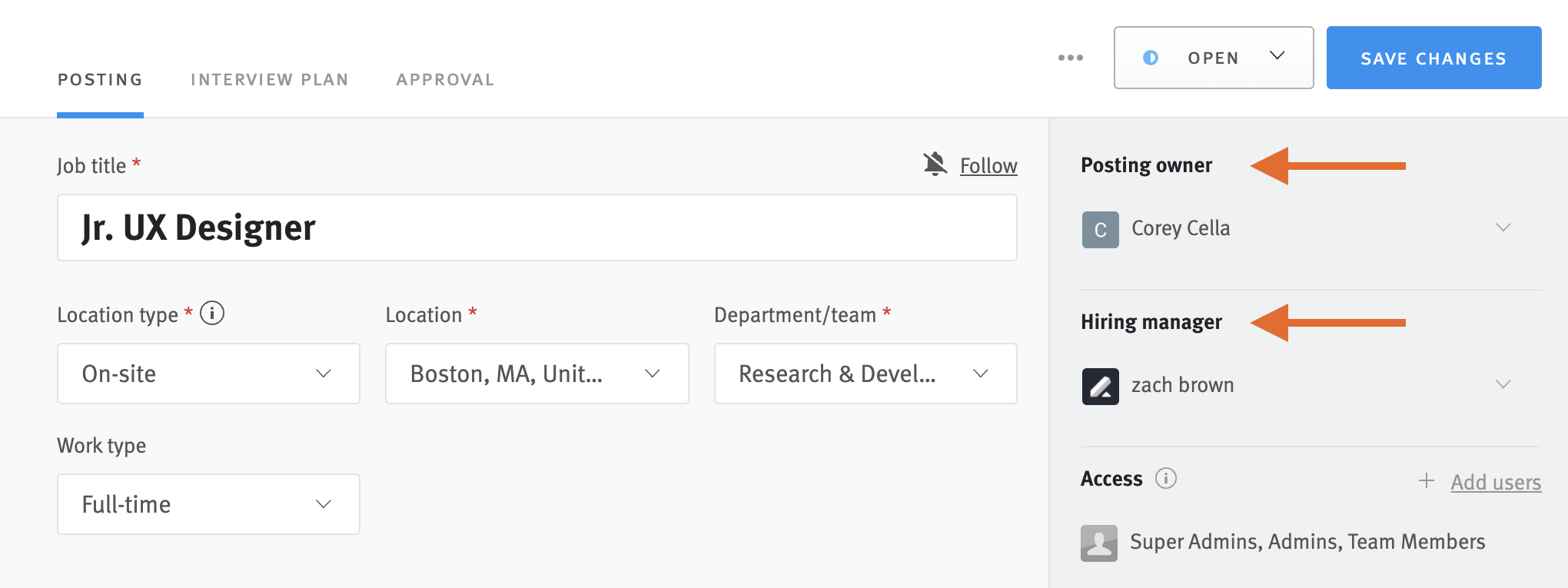 Changing the posting owner or hiring manager on job postings