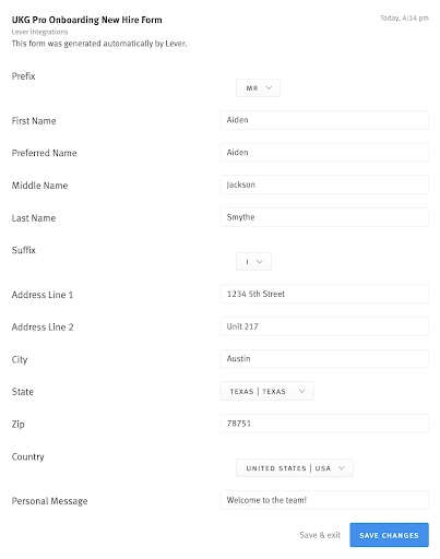 Field Mapping between Lever and UKG Pro Onboarding