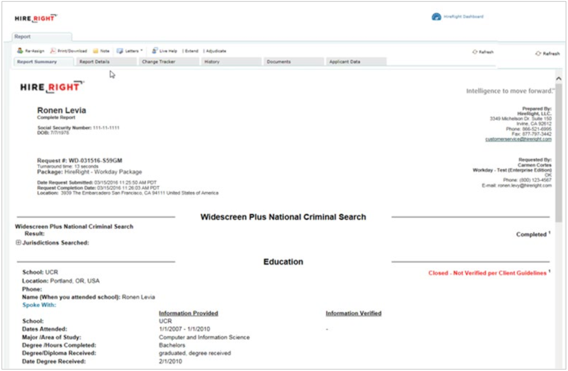 Enabling and using the HireRight integration