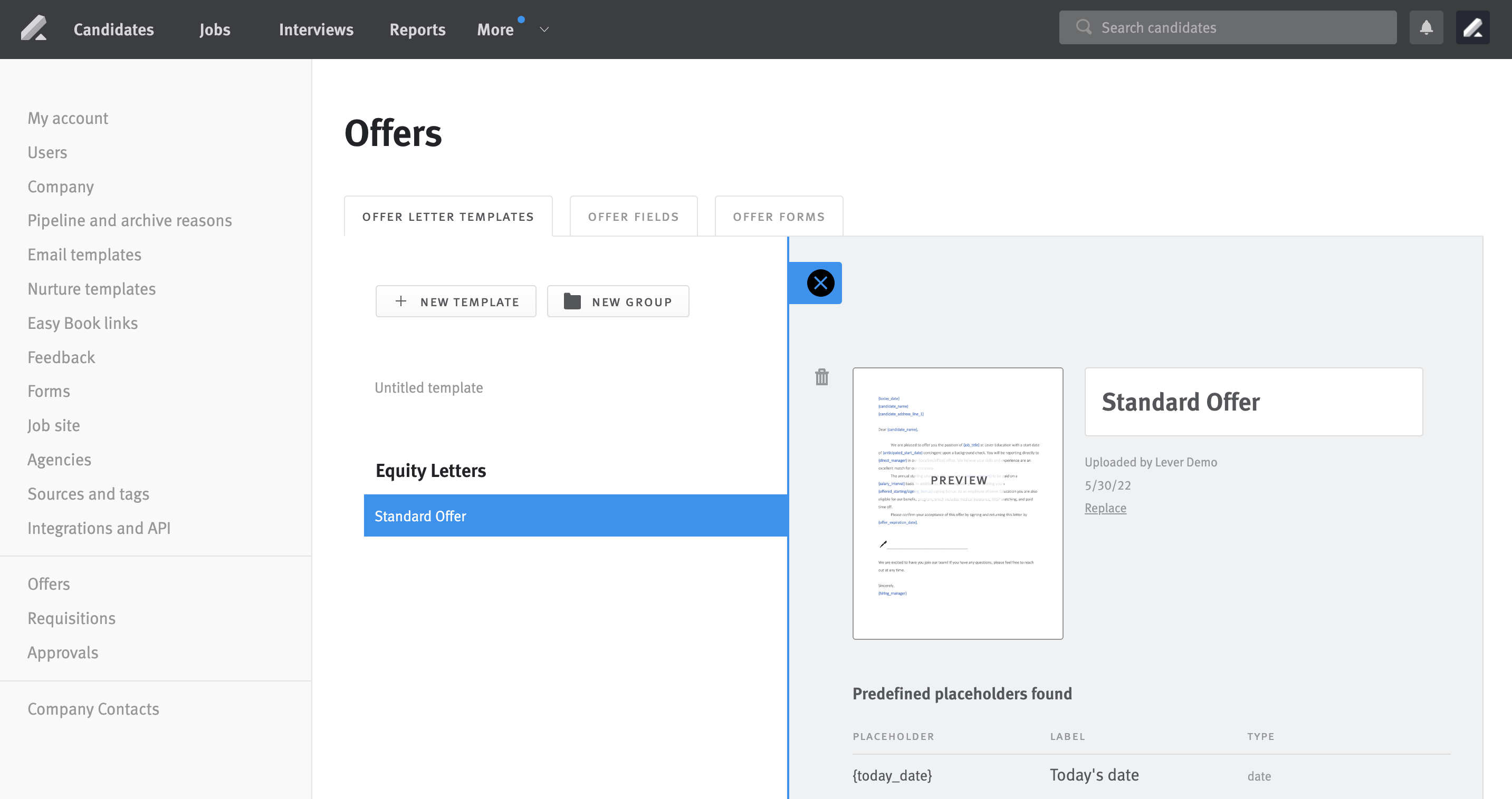 Using dynamic sections in offer letter templates