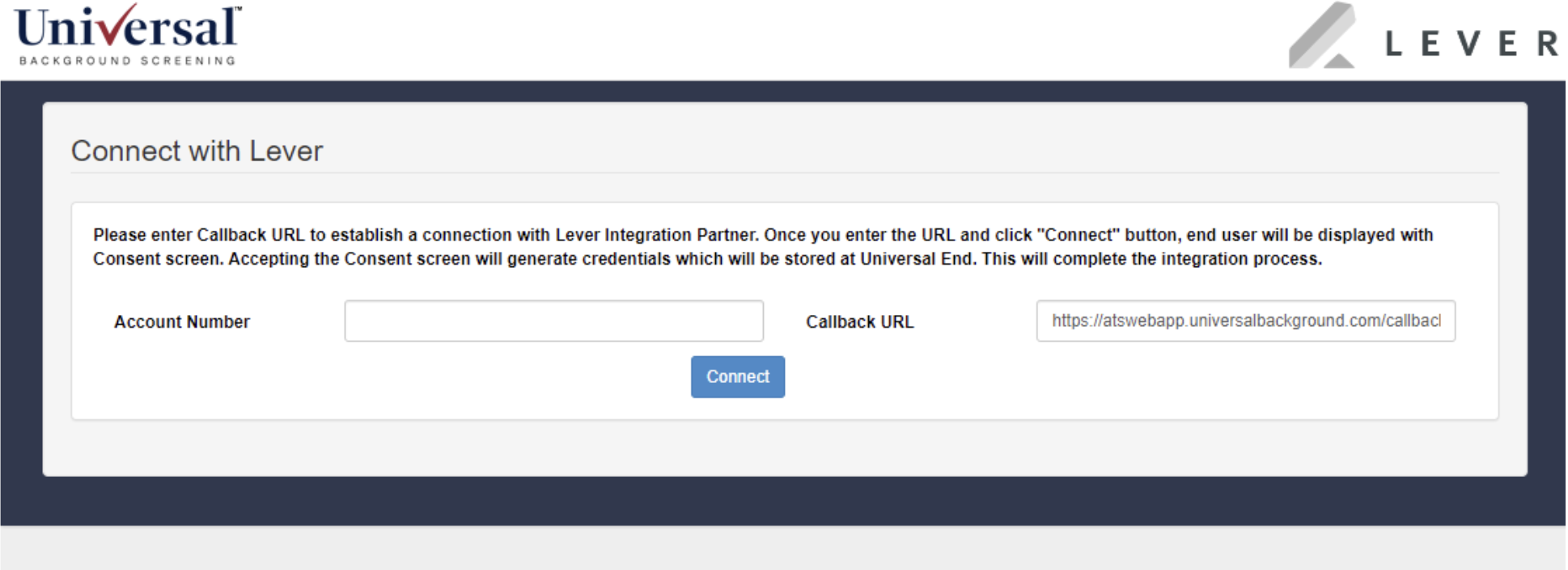 Enabling and using the Universal Background Screening integration