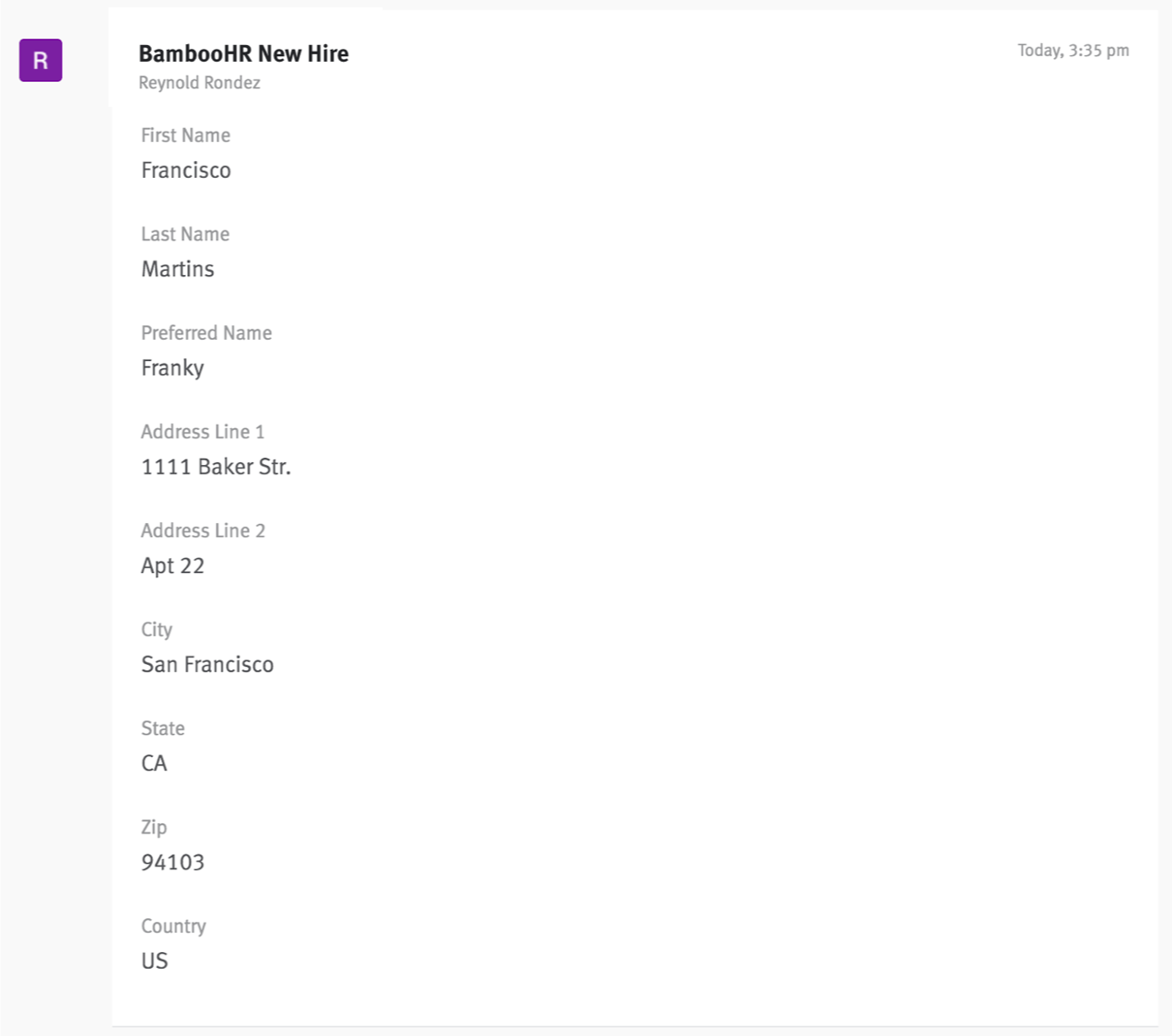 Field mapping between Lever and BambooHR