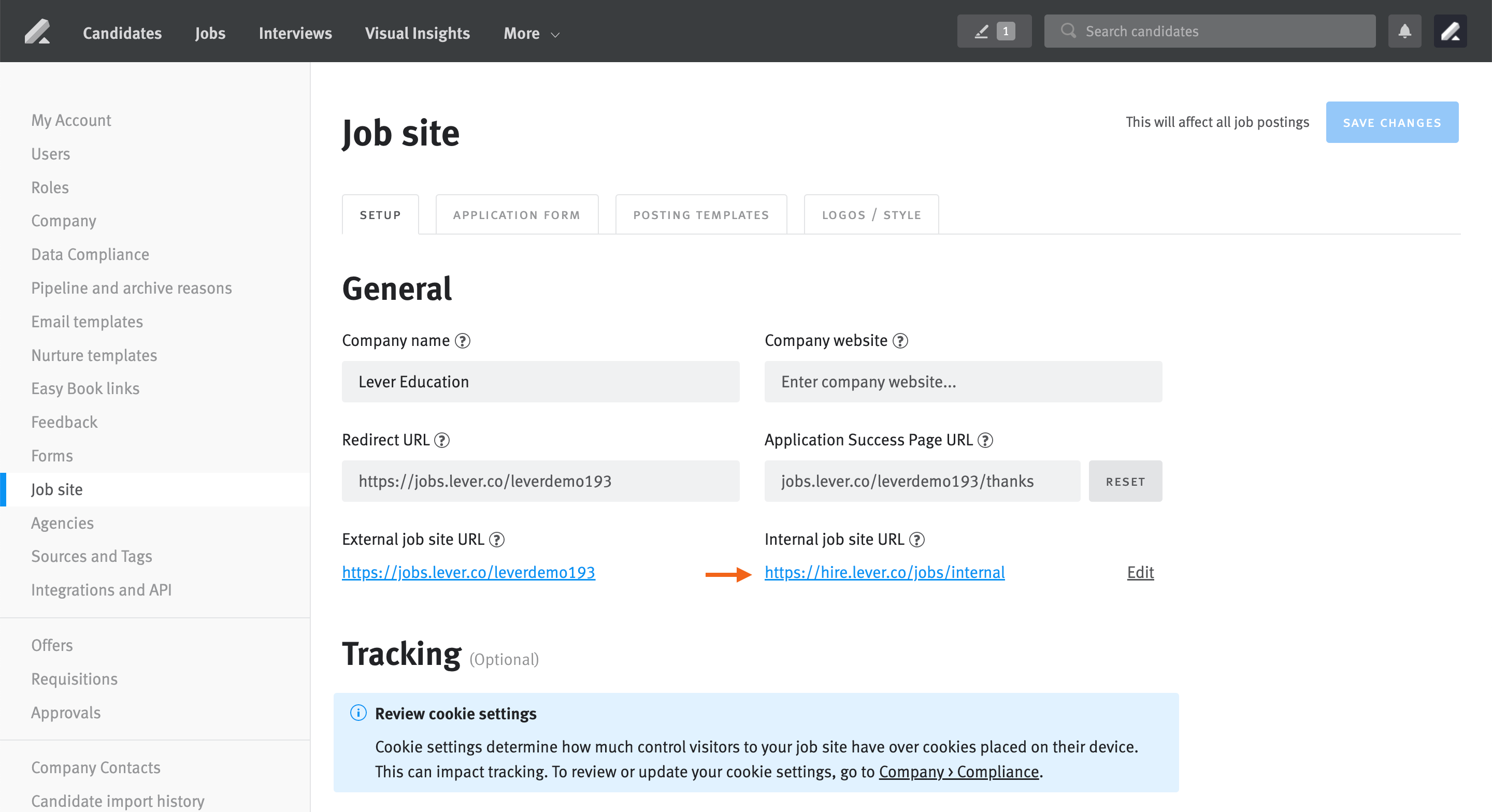 Publishing postings to your internal job site