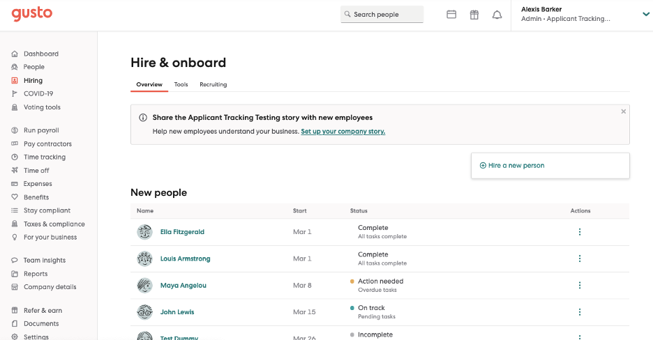 Enabling and using the Gusto integration