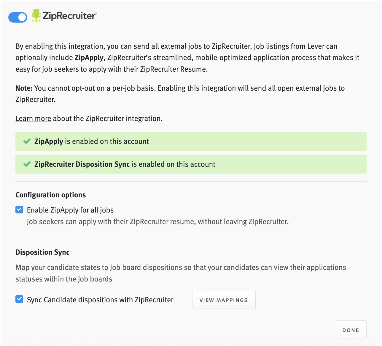 Enabling and using the ZipRecruiter Job Feed and ZipApply Integration