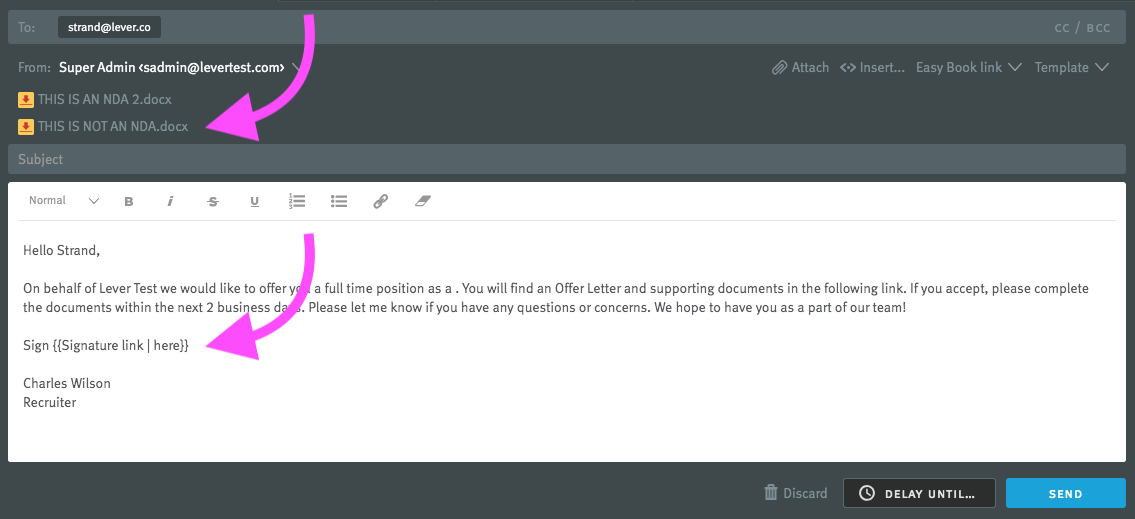 Adding e-signature requests to emails using DocuSign