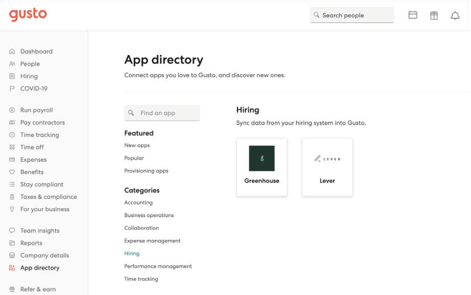Enabling and using the Gusto integration