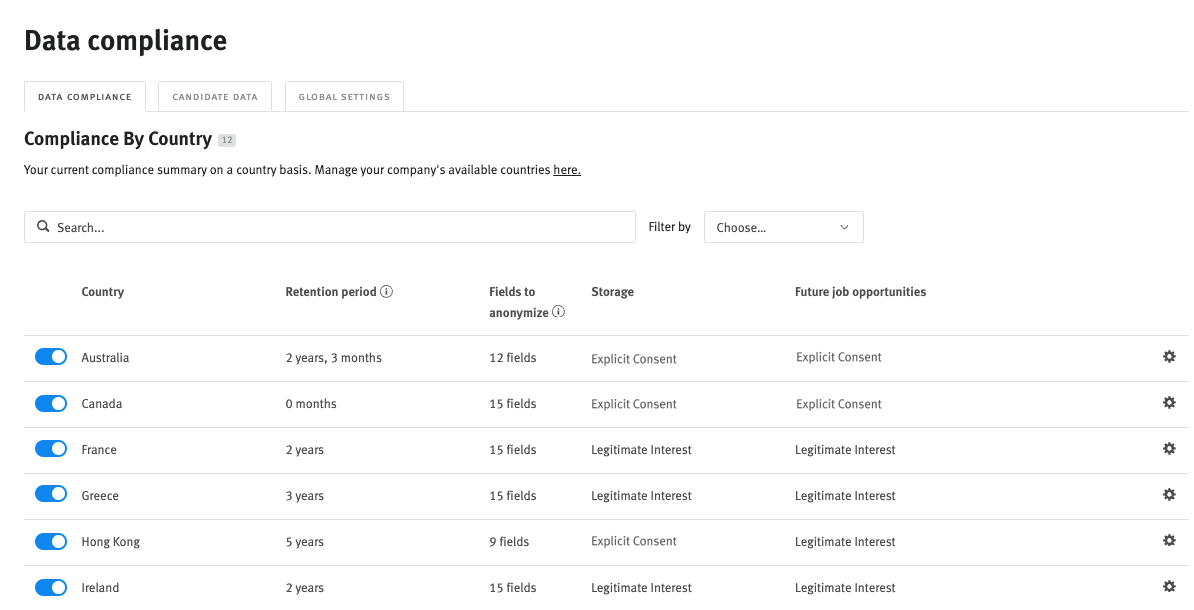 Configuring data compliance settings