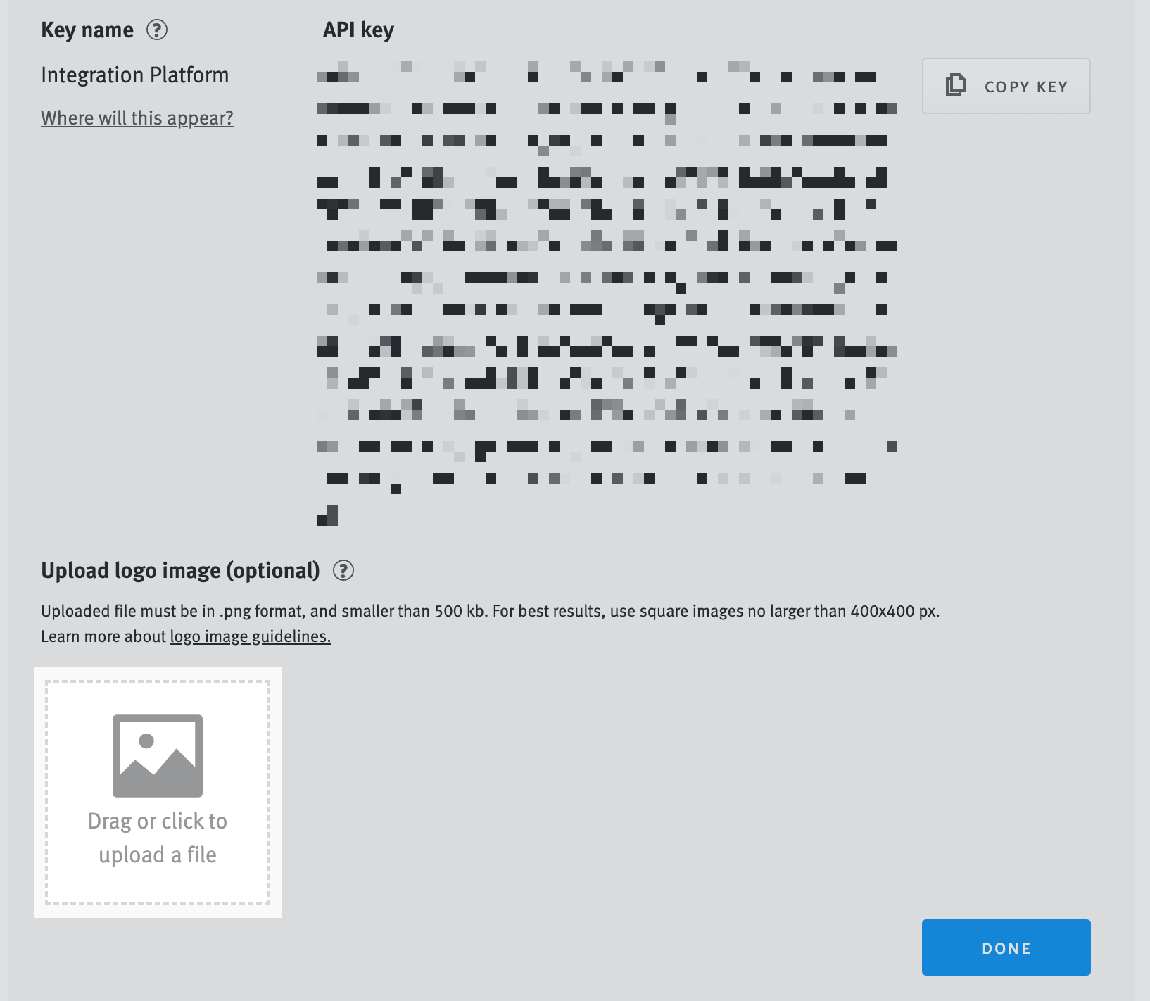 Uploading an image to an API key