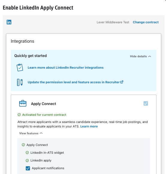 Enabling and using the LinkedIn Apply Connect Integration