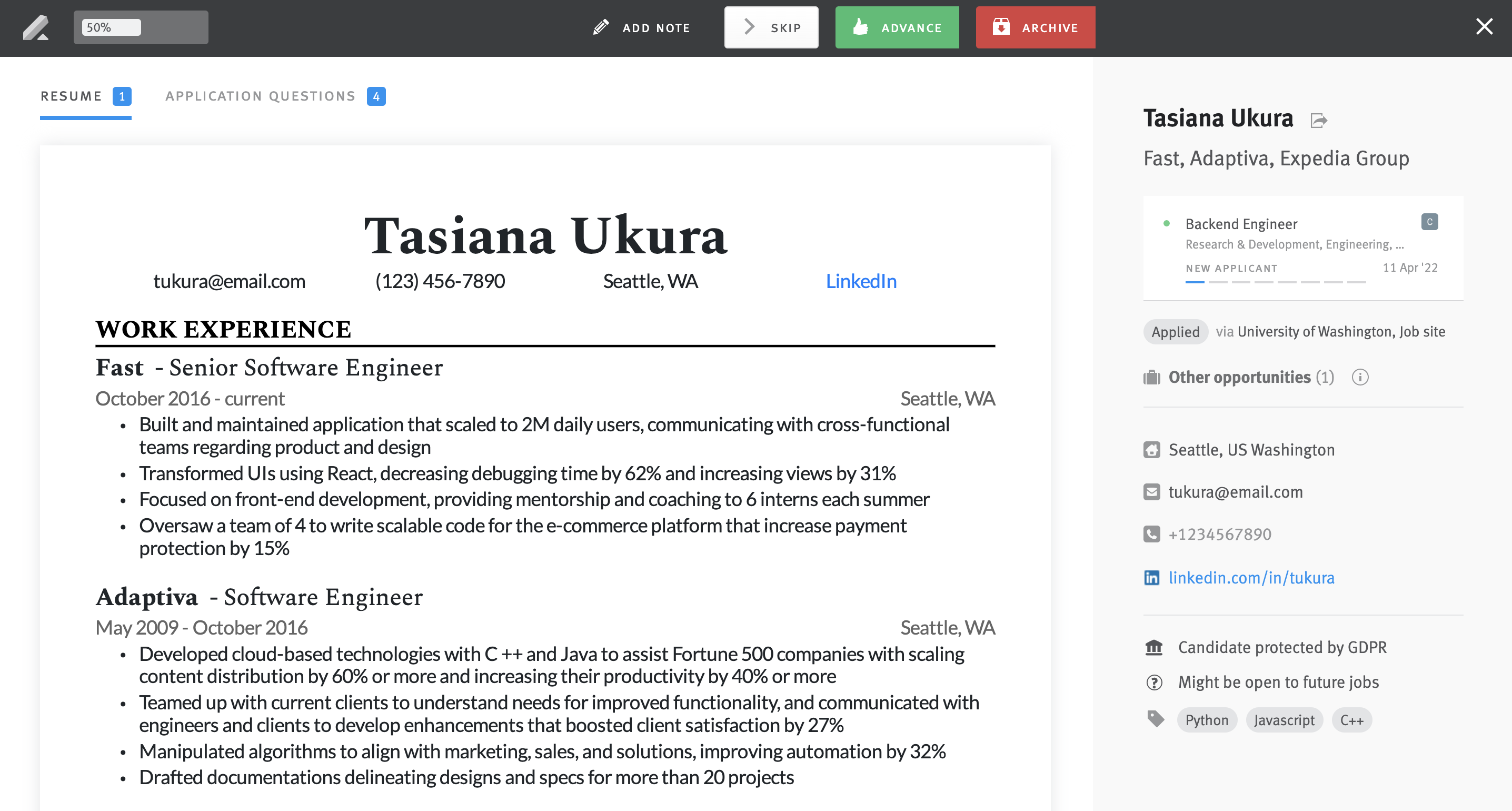 Fast Resume Review