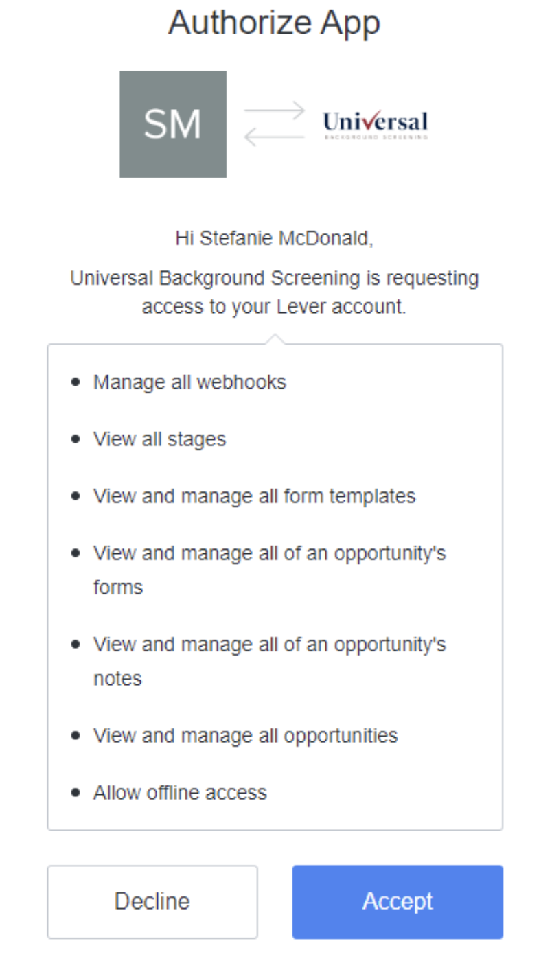 Enabling and using the Universal Background Screening integration