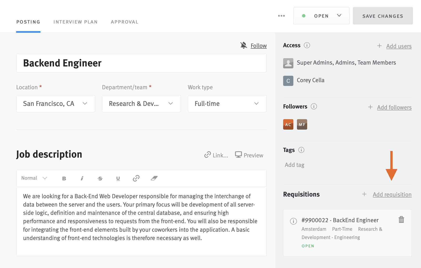 Associating requisitions with job postings