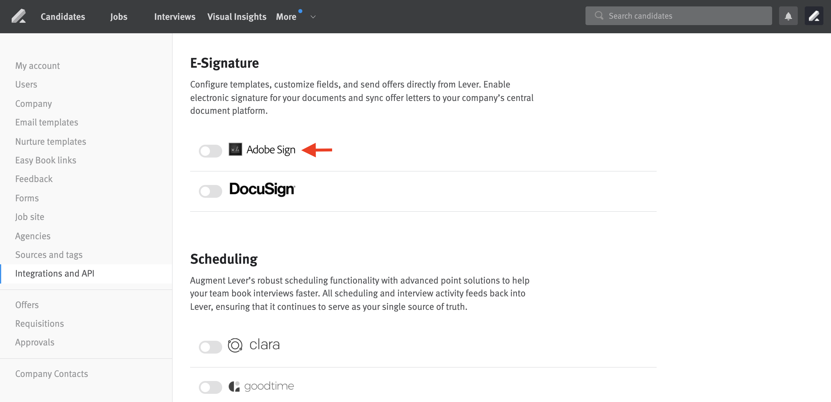 Enabling the Adobe Sign e-signature integration