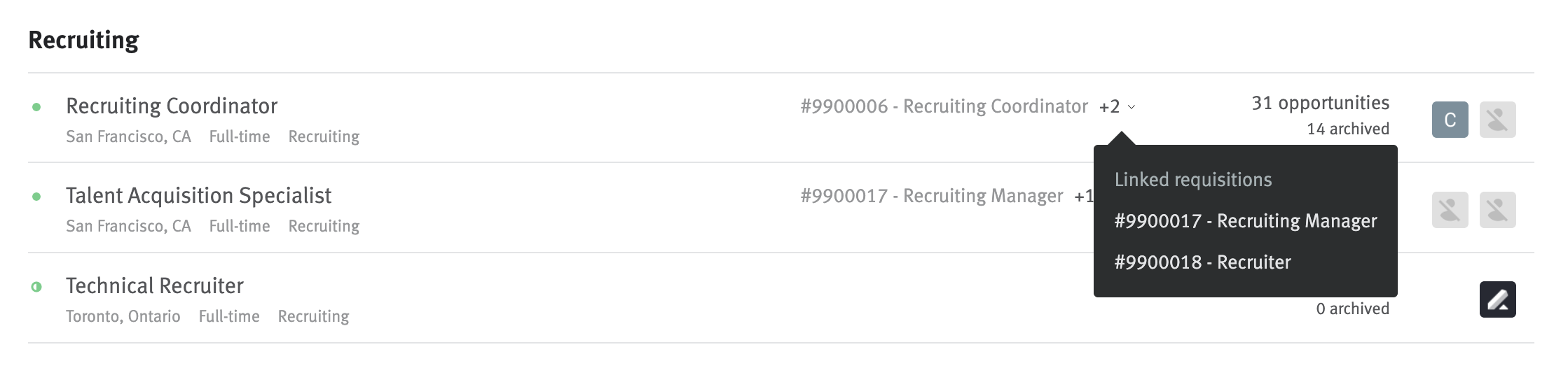 Associating requisitions with job postings