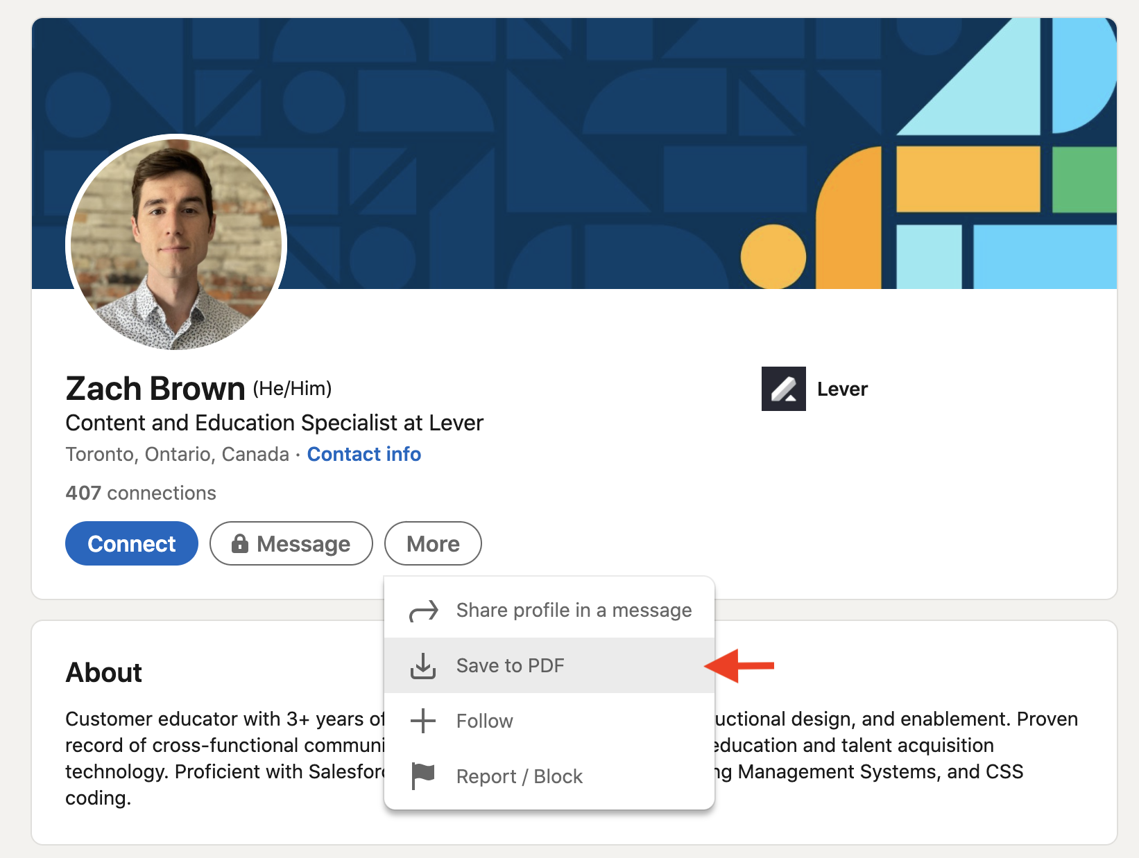 Saving a LinkedIn profile as a PDF