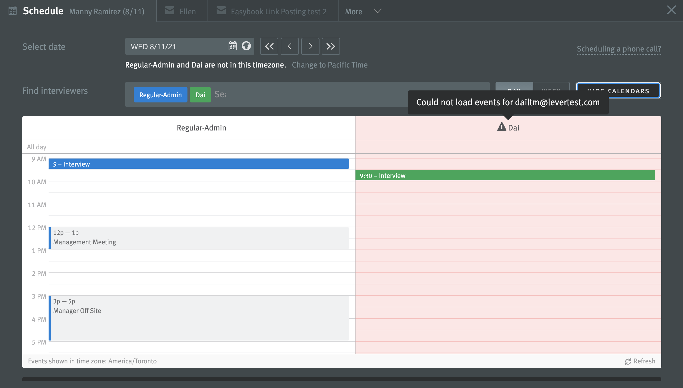 Viewing interviewer availability when scheduling interviews