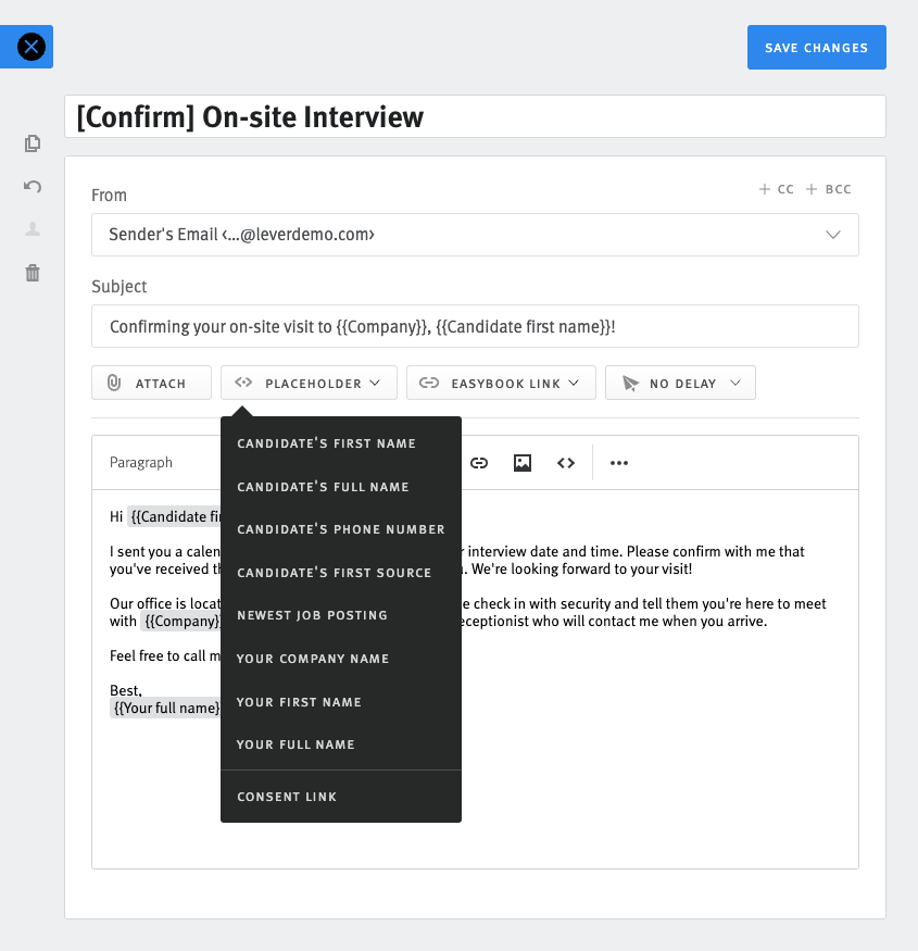 Using Placeholders in Emails