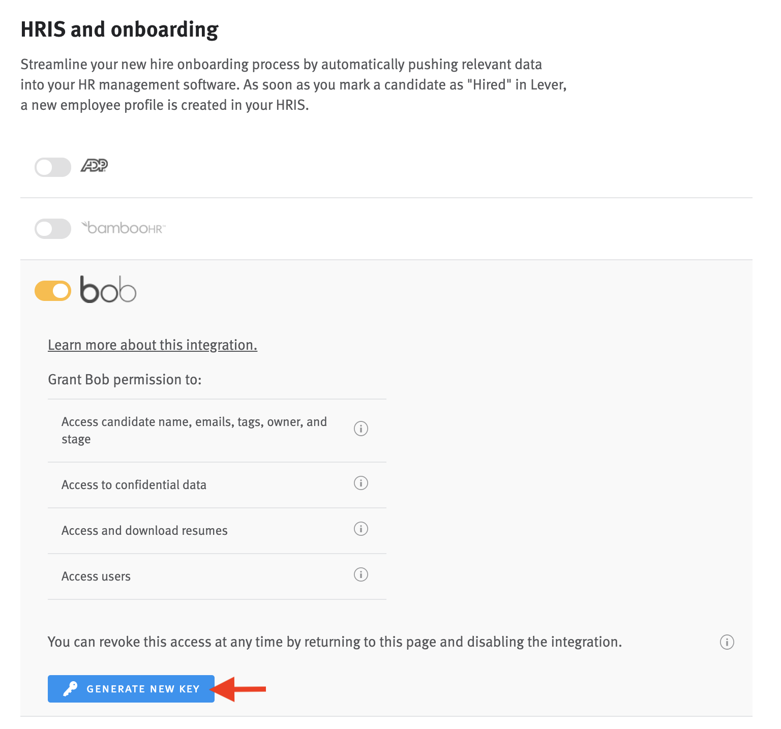 Enabling the bob Integration