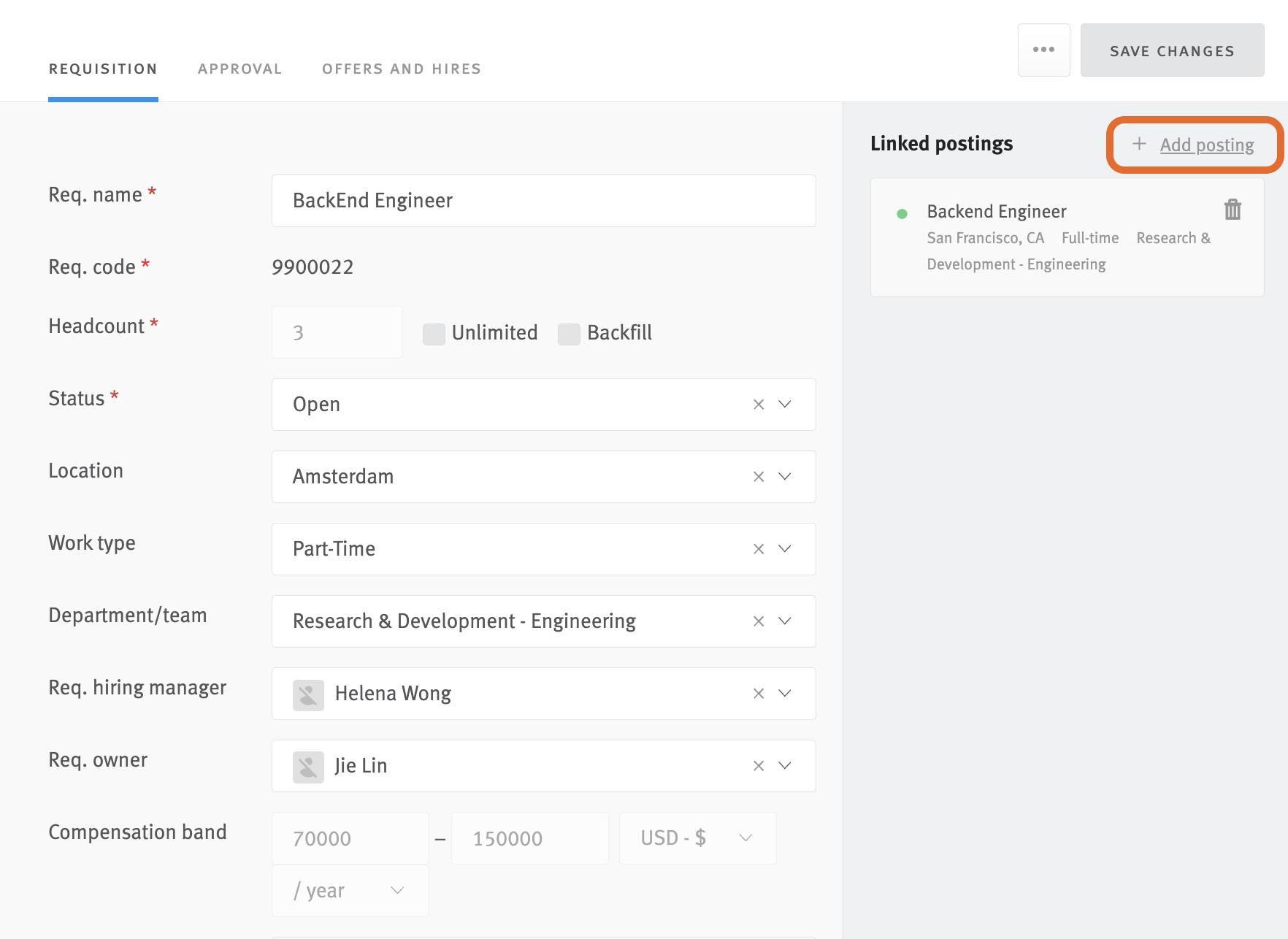 Associating requisitions with job postings