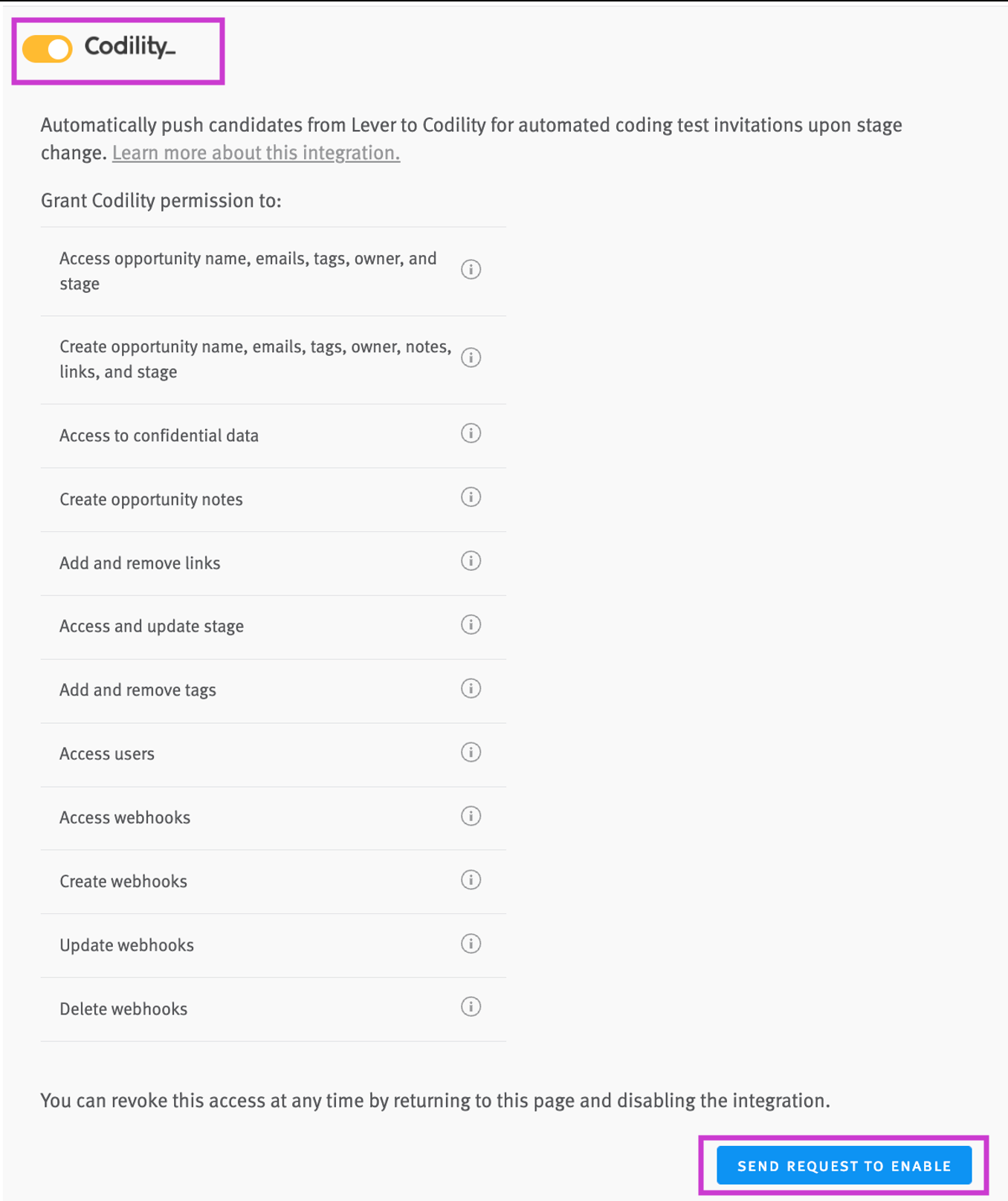Enabling and using the Codility integration